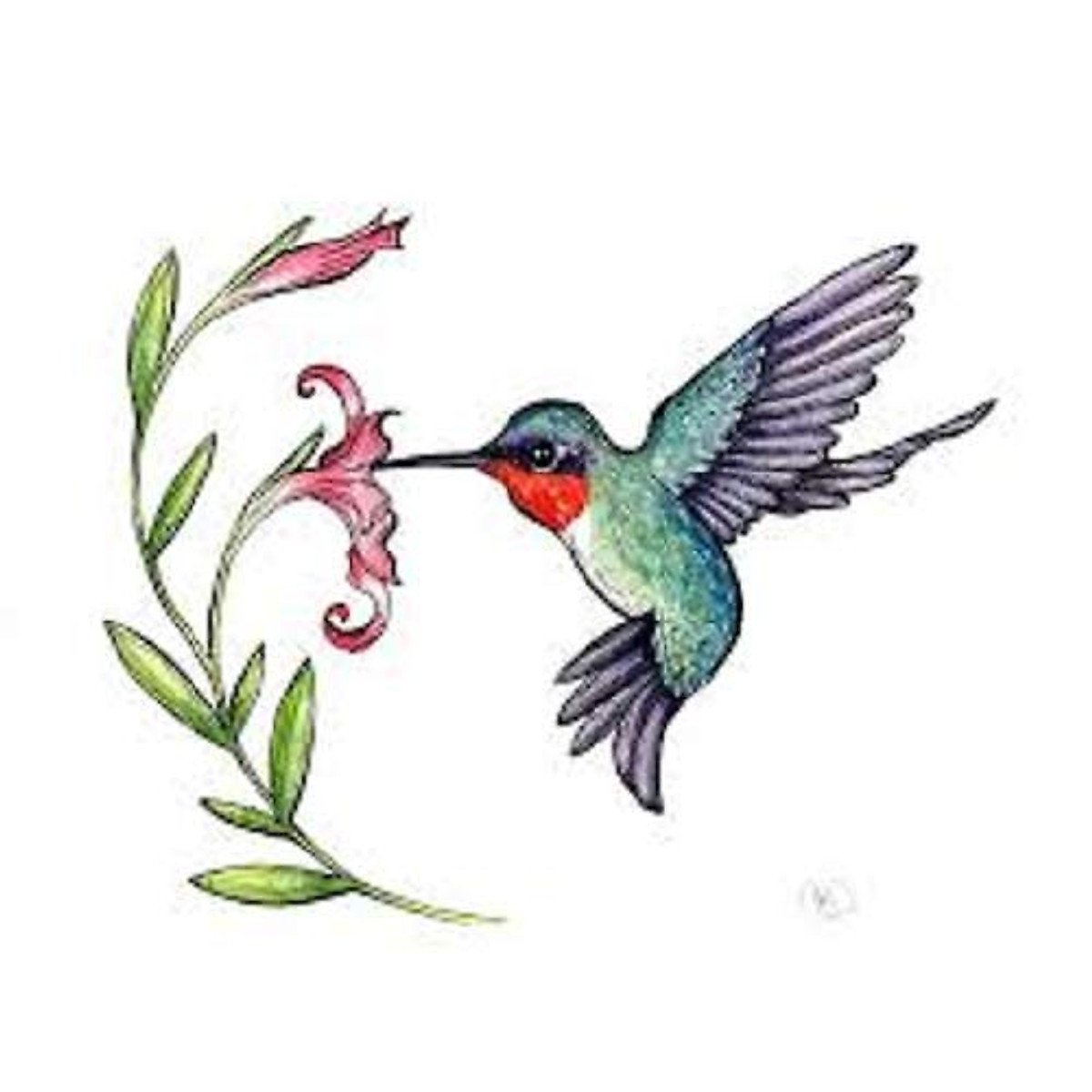 without brand Set of 48 Envelope Seals Labels Hummingbird Flower 1.2" Round