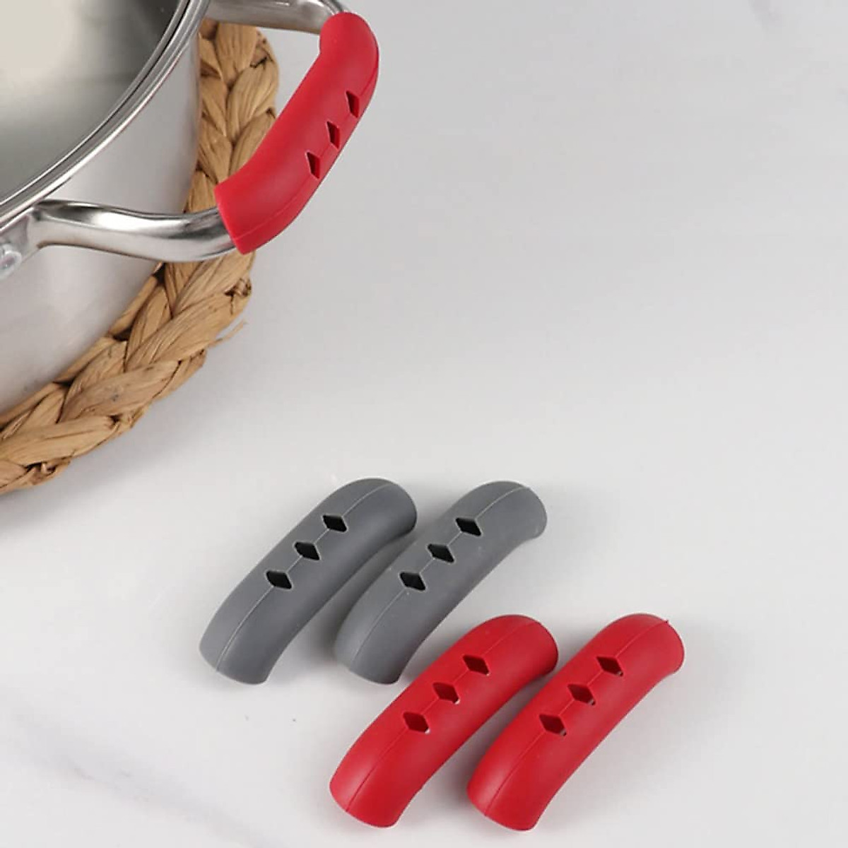 Tofficu 6pcs Silicone Hot Handle Holde Non Slip Rubber Pot Holders Pan Ear Clip Cast Iron Skillets Handles Grip Cover Heat Resistant Potholder Cookware Handle for Cast Iron Skillet