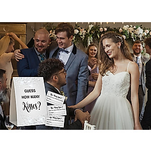 Silver Polka Dot Confetti Design Guess How Many Kisses Bridal Shower Game,Bridal Shower Decorations,Popular Bridal Shower Games,Engagement Party Game,Set Including 1 Sign And 50 Guessing Cards-08