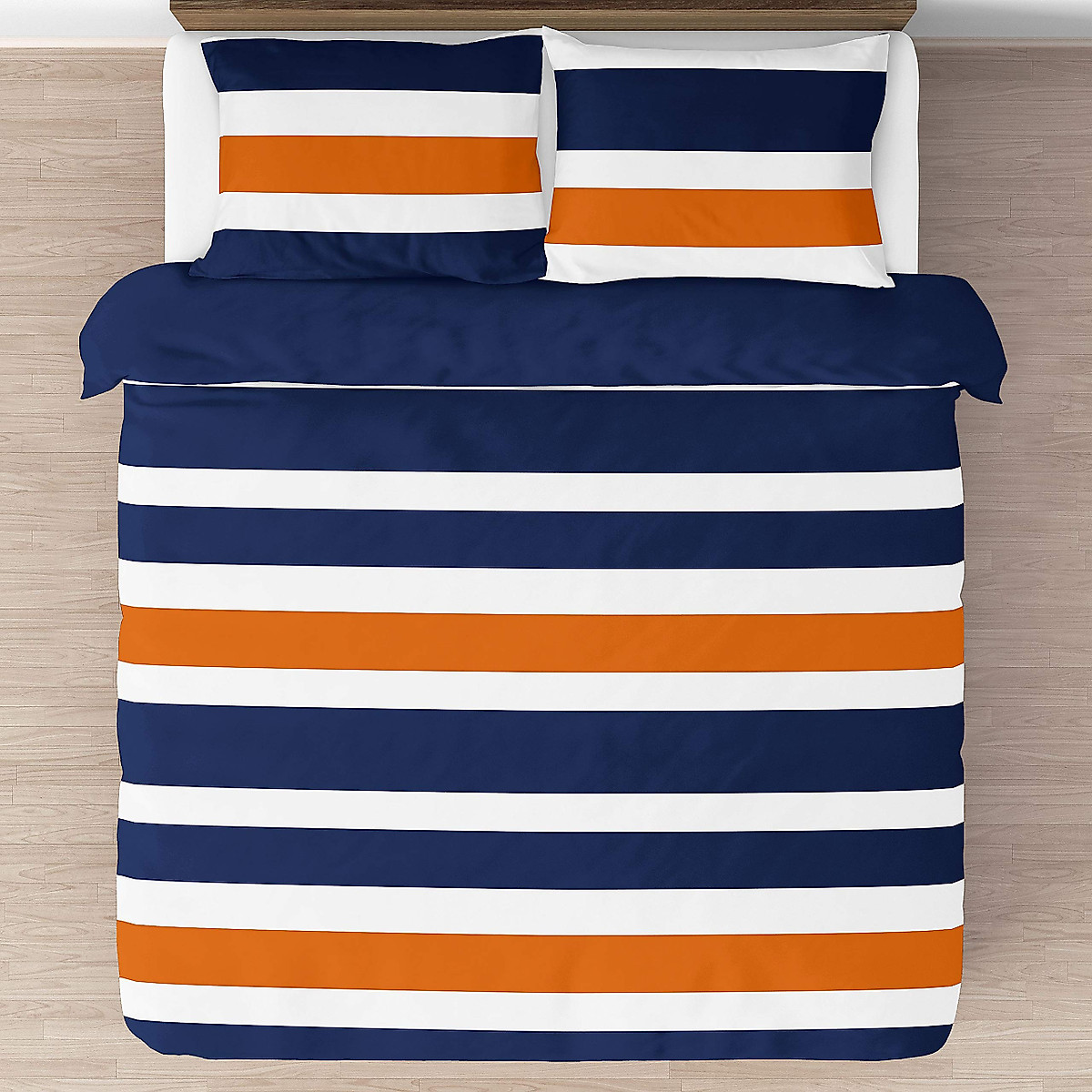Sweet Jojo Designs Navy Blue, Orange and White Childrens, Teen 3 Piece Full/Queen Boys Stripe Bedding Set Collection