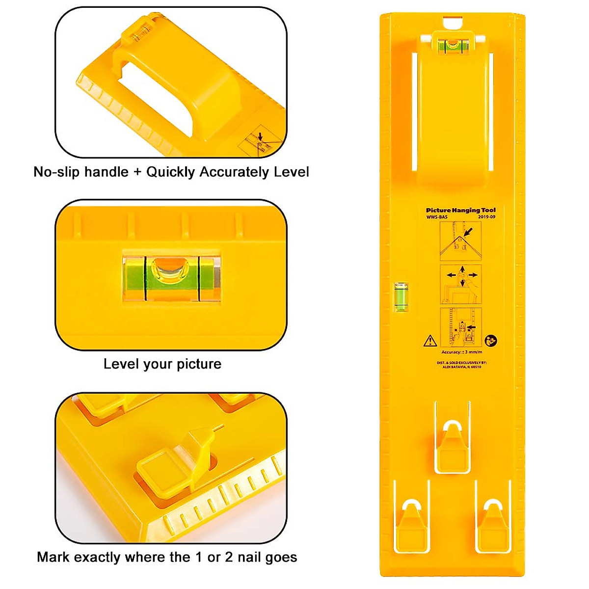 Picture Hanging Tool with Level Easy Frame Picture Hanger Wall Hanging Kit (Yellow Hanging Tool)