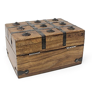 Nautical Cove Treasure Chest Wooden Box with Antique Iron Lock and Skeleton Key - Storage and Decor (Small 8 x 6 x 4.5)