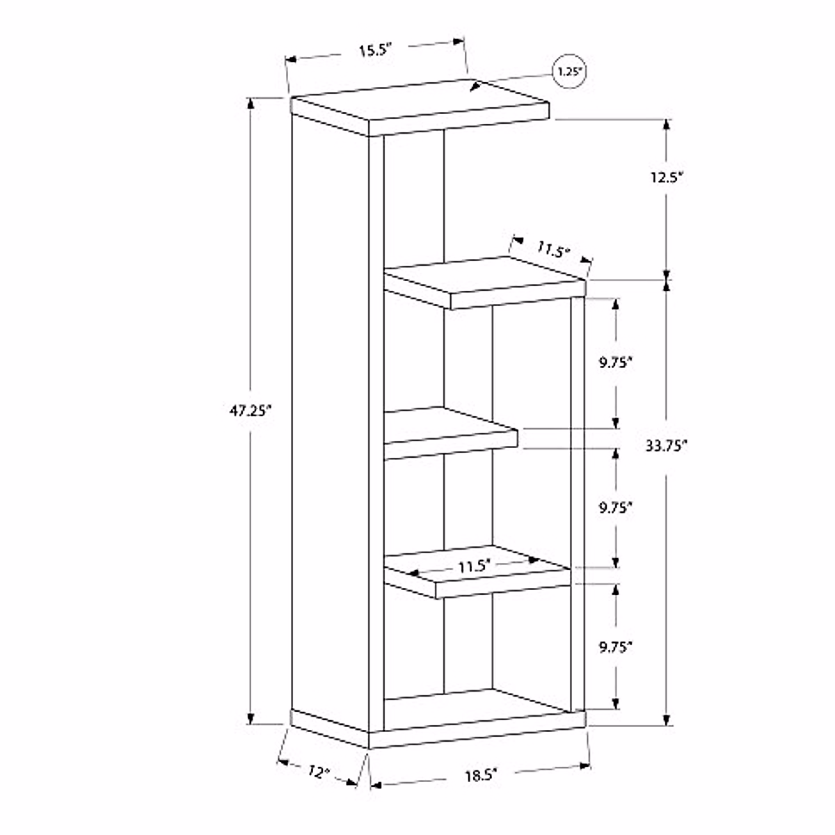 Monarch Specialties , Bookcase, Dark Taupe Reclaimed-Look, 48"H