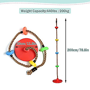 IFOYO Climbing Rope Swing for Trees, Heavy Duty Plastic Disc Swing Seat for Kids and Adults Outdoor Tree Backyard Playground Swing, Red