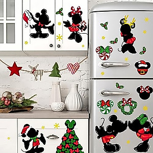 Yovkky 88 PCS Merry Christmas Window Clings, 2024 New Year Christmas Mouse Xmas Tree Green Red Stickers Decals Decor, Peppermint Candy Wreath Winter Snowflakes Holiday Party Home Kitchen Decorations