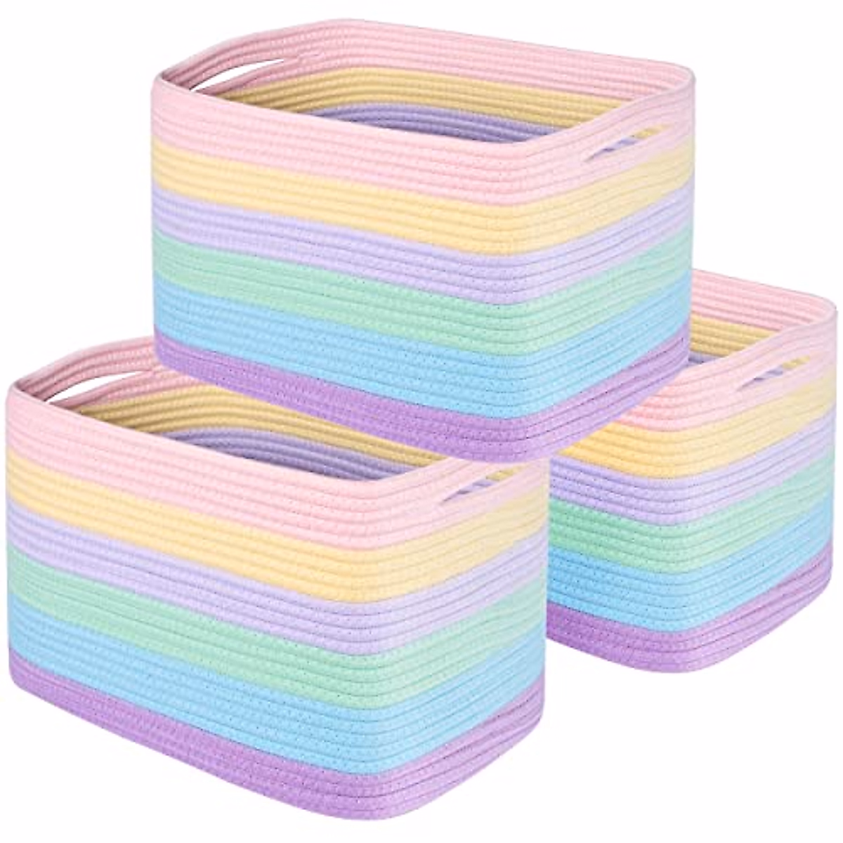 MINTWOOD Design 3-Pack Storage Baskets for Shelves, Playroom and Classroom Storage Basket, Book Basket, Decorative Storage Cube Bins, Woven Closet Organizers, Nursery Baskets, Pastel Rainbow