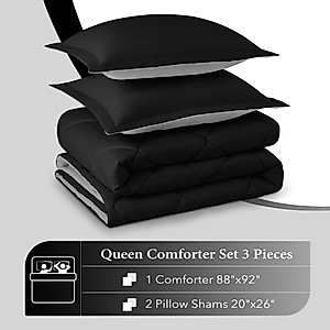 downluxe Queen Comforter Set - Black and Grey Comforter Set Queen, Soft Bedding Sets for All Seasons -3 Pieces - 1 Comforter (88"x92") and 2 Pillow Shams(20"x26")