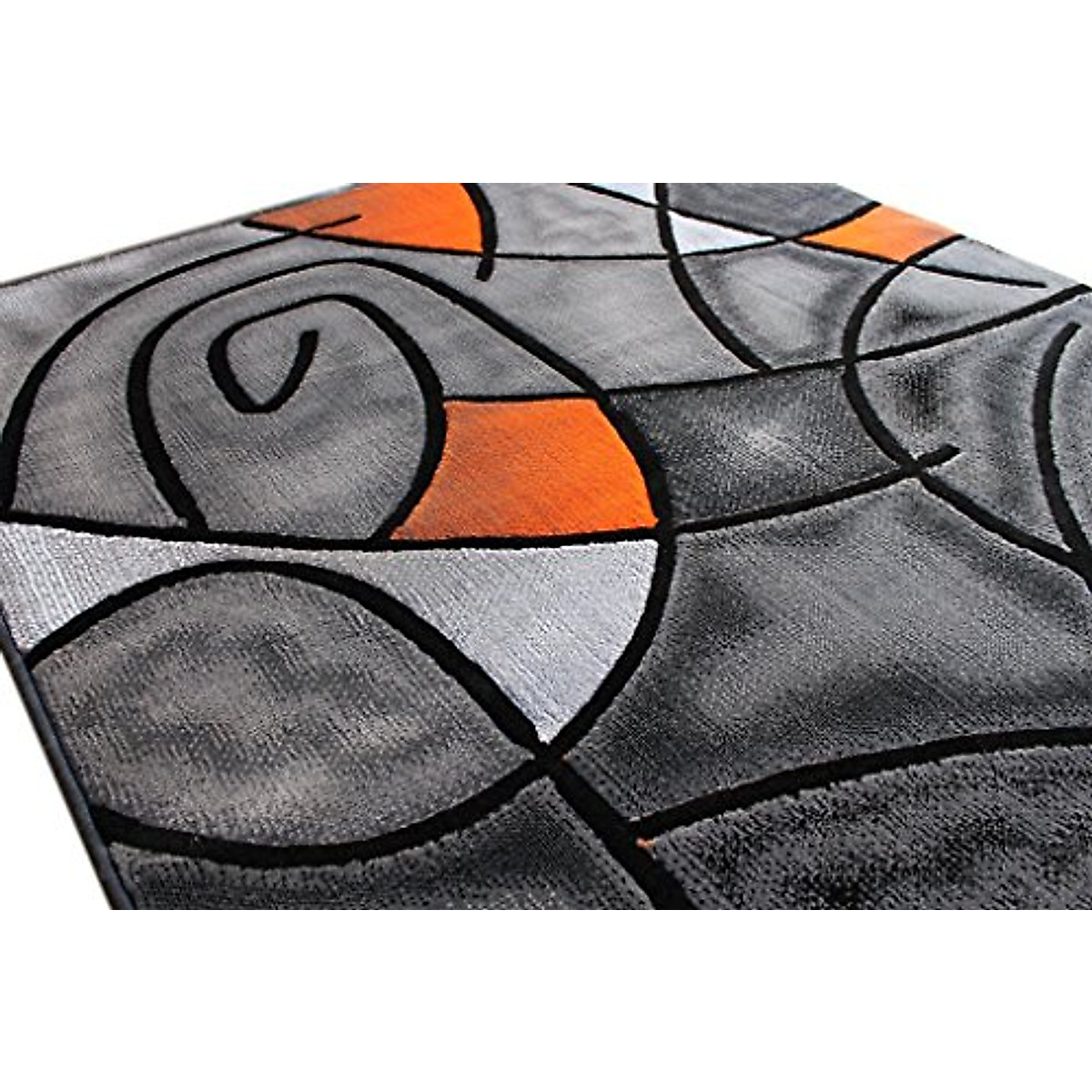 Masada Rugs, Modern Contemporary Area Rug, Orange Grey Black (5 Feet X 7 Feet)