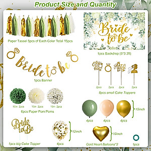 syuebt Bridal Shower Decorations Sage Green, Bachelorette Party Decorations Kit ,Bride to Be Backdrop,Tassel,Balloons, Pompoms,Cake Topper for Bride to Be Wedding Bachelorette Party Decor Supplies