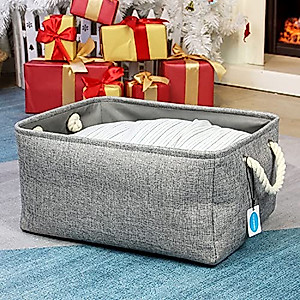 Casaphoria Storage Basket Fabric Basket with Rope Handles,Storage Containers for Bedroom Decor Book Shelves Coffee Table Stuff Organizer(Grey, 16.5L12.2W7.9H)（Pack of 1）