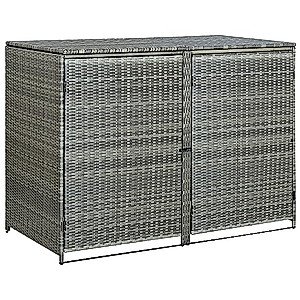 vidaXL Garbage Can Shed, Trash Bin Shed, Double Wheelie Bin Storage, Outdoor Garbage Can Enclosure for Garden Patio Backyard, Anthracite Poly Rattan