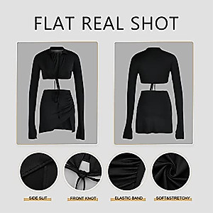 SUZONANA Black Sexy 2 Piece Club Outfits for Women Two Piece Mini Skirt Sets Crop Top Clubwear Swimsuits Y2K Going Out M