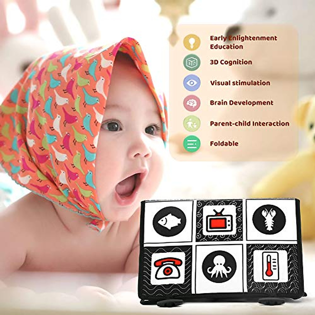 KUANGO Tummy Time Mirror Toys for Babies, High Contrast Activity Montessori Newborn Toys, Black and White Baby Toys 0 3 6 12 Sensory Infant 0-3 Months