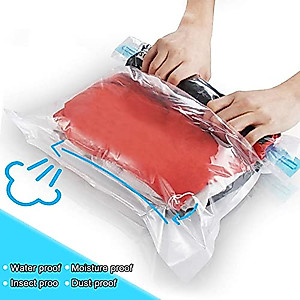 24 Pack Travel Space Saver Bags Rolling Compression Bags Bulk for Packing Luggage Clothes, 8 x XL, 8 x L, 8 x S, Vacuum Seal Storage Bags Roll Up Shrink Bags Without Pump for Traveling Space Saving
