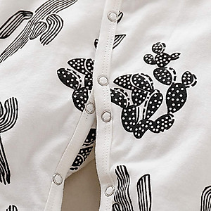 TMEEIHNSS Newborn Baby Boys Girls Bodysuit 2 Piece Set Infant Cactus Print Romper Jumpsuit Hat Outfits Sets (White, 0-3)
