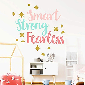 Inspirational Wall Decor Quotes for Girl Room –Smart Strong Fearless– Stars Decor for Living Room Bedroom Classroom Playroom Nursery Girls Boys Room Wall Decals Decorations