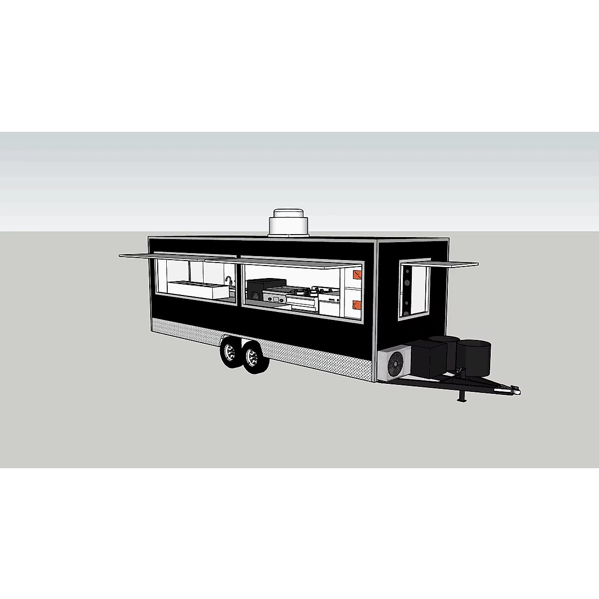 14.7FT MOBILE FOOD TRAILER, STREET FOOD TRAILER WITH CONCESSION WINDOW ATTRACTIVE FRONT DISPLAY, FULLY EQUIPPED FOR VENDING ON STREET FOR SALE