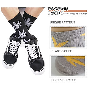UTTPLL Winter Socks for Men Women Marijuana Weed Leaf Printed Cotton Crew Boot Scoks Maple Leaf Athletic Hiking Socks Black Green One Size
