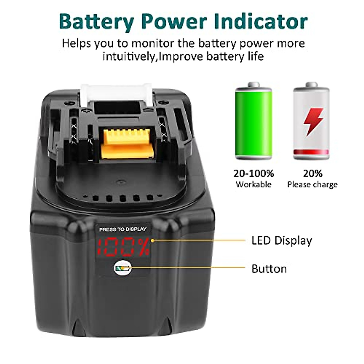 waitley 18V 9.0Ah Replacement Battery Compatible with Makita BL1830 BL1840 BL1850 BL1860 BL1890 Lithium-Ion Battery Tools with LED Indicator