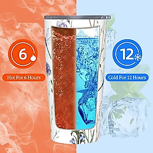 20oz Tumbler Watercolor Flowers Dragonfly Double Wall Vacuum Insulated Coffee Mug with Lid and Metal Straw Brush Reusable Stainless Steel Water Bottle Travel Cup Gifts for Car Ice Drinks Hot Beverage