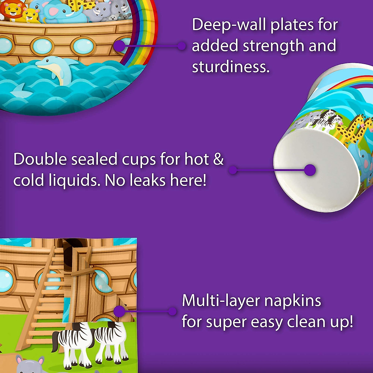 Noah's Ark Birthday Party Supplies Set Plates Napkins Cups Tableware Kit for 16