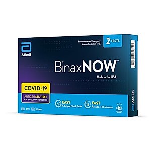BinaxNOW COVID-19 Antigen Self Test, 1 Pack, 2 Tests Total, COVID Test With 15-Minute Results Without Sending to a Lab, Easy to Use at Home