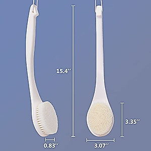 VANZAVANZU Shower Brush, Bath Body Brush with Soft Bristles, Back Brush Long Handle for Shower, Dry Exfoliating Brush or Wet Shower Brush with Moderate Bristles, Cream White