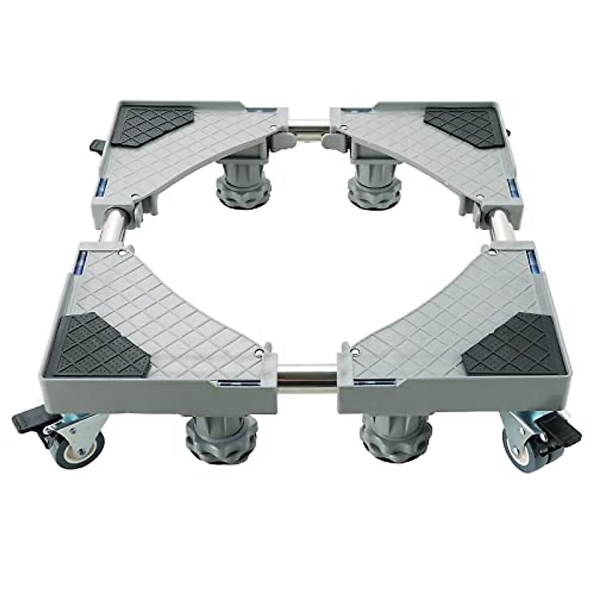 MYFULLY Adjustable Movable Furniture Dolly Roller Base with 4×2 Locking Rubber Swivel Wheels and 4 Strong Feet, Multi-Functional Mobile Stand for Dryer, Washing Machine and Refrigerator (Grey)