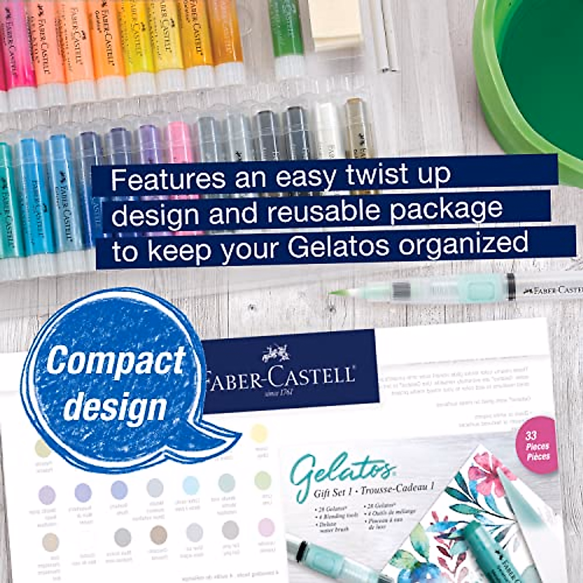 Faber-Castell Gelatos Original Gift Set - 28 Colors - Multi-Purpose Art Color Sticks Set, 34 Piece Gift Set