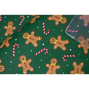 44 x 36 Christmas Gingerbread Dance Candy Canes on Green 100% Cotton Fabric by The Yard