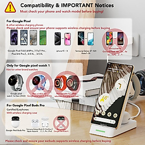 EloBeth Wireless Charging Station, 3 in 1 for Google Pixel Products, QC3.0 18W, Compatible with Pixel 8 Pro/8/7 Pro/7/Fold/6/6 Pro/5/4/3/XL, Watch, Buds Pro, iPhone/Airpods (not Watch 2)