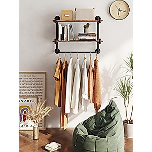 TEDIDUWA 30in Industrial Pipe Clothing Rack,2-Tier Wall Mounted Clothes Rack, Pipe Clothing Rack with Shelf, Wall Hangers for Clothes, for Bedroom, Laundry, Living Room, Retail Store