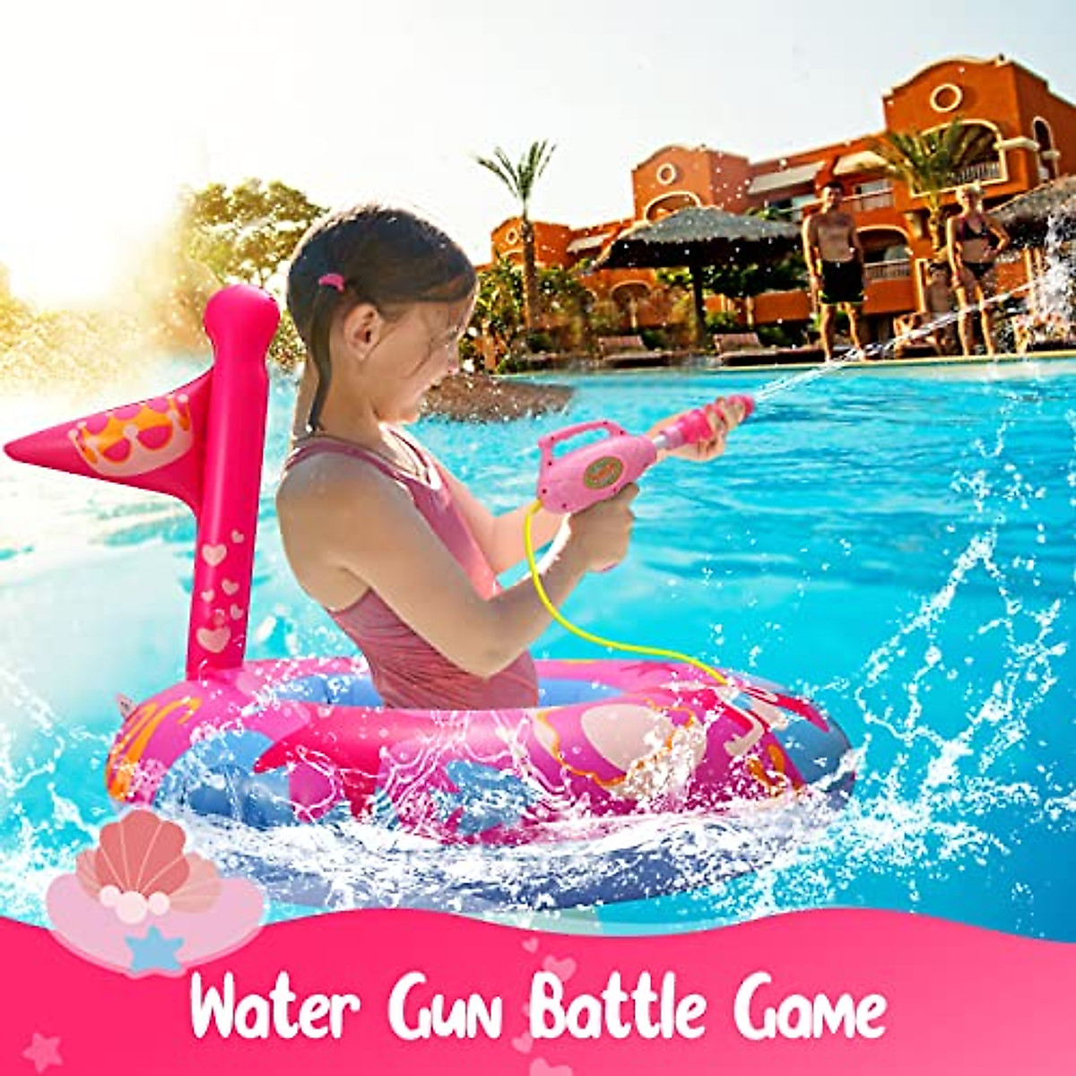 Korigey Mermaid Pool Floats Kids with Water Gun, Pool Toys for Kids Aged 3-8 Years, Toddler Pool Float for Girls, Mermaid Inflatable Float for Pool, Beach and Any Summer Party Gift (36’’x 27’’)