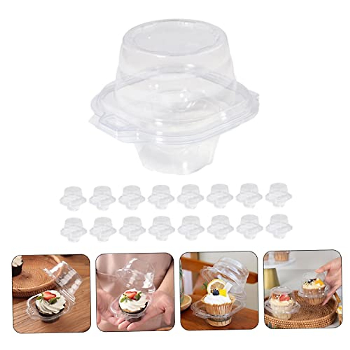 UPKOCH 20pcs Cupcake Package Boxes Cupcake Box Disposable to Go Containers Mini Paper Cups Plastic Container with Lid Cake Carrier Mini Cupcake Container Plastic Mooncake Case Single