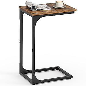 VASAGLE Small Side Table, C Shaped End Table for Sofa and Bed, TV Tray Table with Metal Frame for Couch, Living Room, Bedroom, Rustic Brown and Black