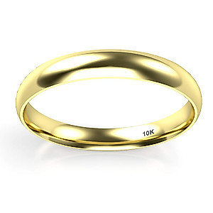 Sz 9.0 Solid 10K Yellow Gold 3MM Plain Dome Wedding Band Ring