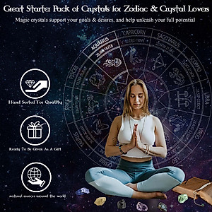 Aquarius Crystals and Healing Stones Set, 14pcs Zodiac Aquarius Gifts for Women Birthstone Charms, Chakra Gemstones Real Crystals Set for Spiritual Astrology Decor Horoscope Birthday Gift Kit