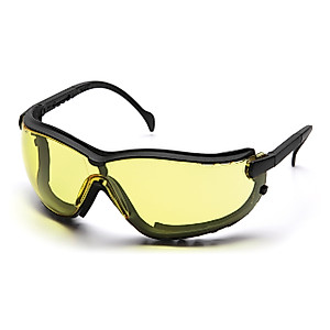 Pyramex V2G Safety Glasses, Black Frame/Amber Anti-Fog Lens