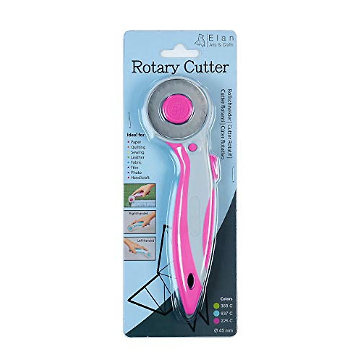 Elan Rotary Cutter for Fabric Rosa, Fabric Rotary Cutter Sewing, Fabric Cutters, as Blade Roller Cutter for Fabric Cutter, Rotary Cutter Blades 45mm, Fabric Cutting Wheel, Perfect Quilting Tools
