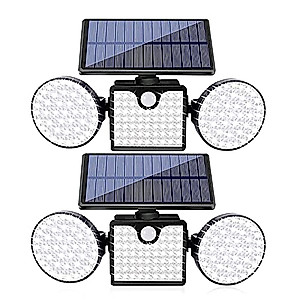 Fatpoom Solar Lights Outdoor 260 LED Solar Powered Wall Lights with Motion Sensor Dual Head Spotlights IP65 Waterproof 360° Adjustable Solar Motion Lights Outdoor for Front Door Yard Garden (2 Pack)