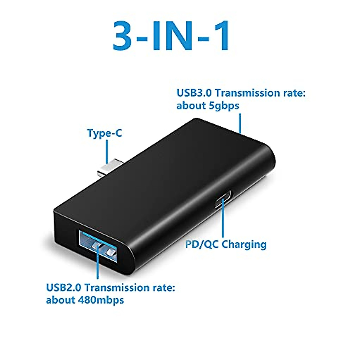 Mini USB C Hub, 3-in-1 Multi-Port Hub, Type C Adapter Docking Station with PD Charging, Suitable for iPad Pro, MacBook Air, Galaxy Note 10, S9, S10, S20, S21 Ultra, MacBook and Other USB C Laptops