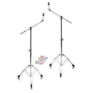 Griffin Cymbal Stand With Boom Arm (Pack of 2) | Drum Percussion Gear Hardware Set with Double Braced Legs | Counterweight Adapter for Mounting Heavy Duty Crash, Ride, Splash Cymbals For Drummers