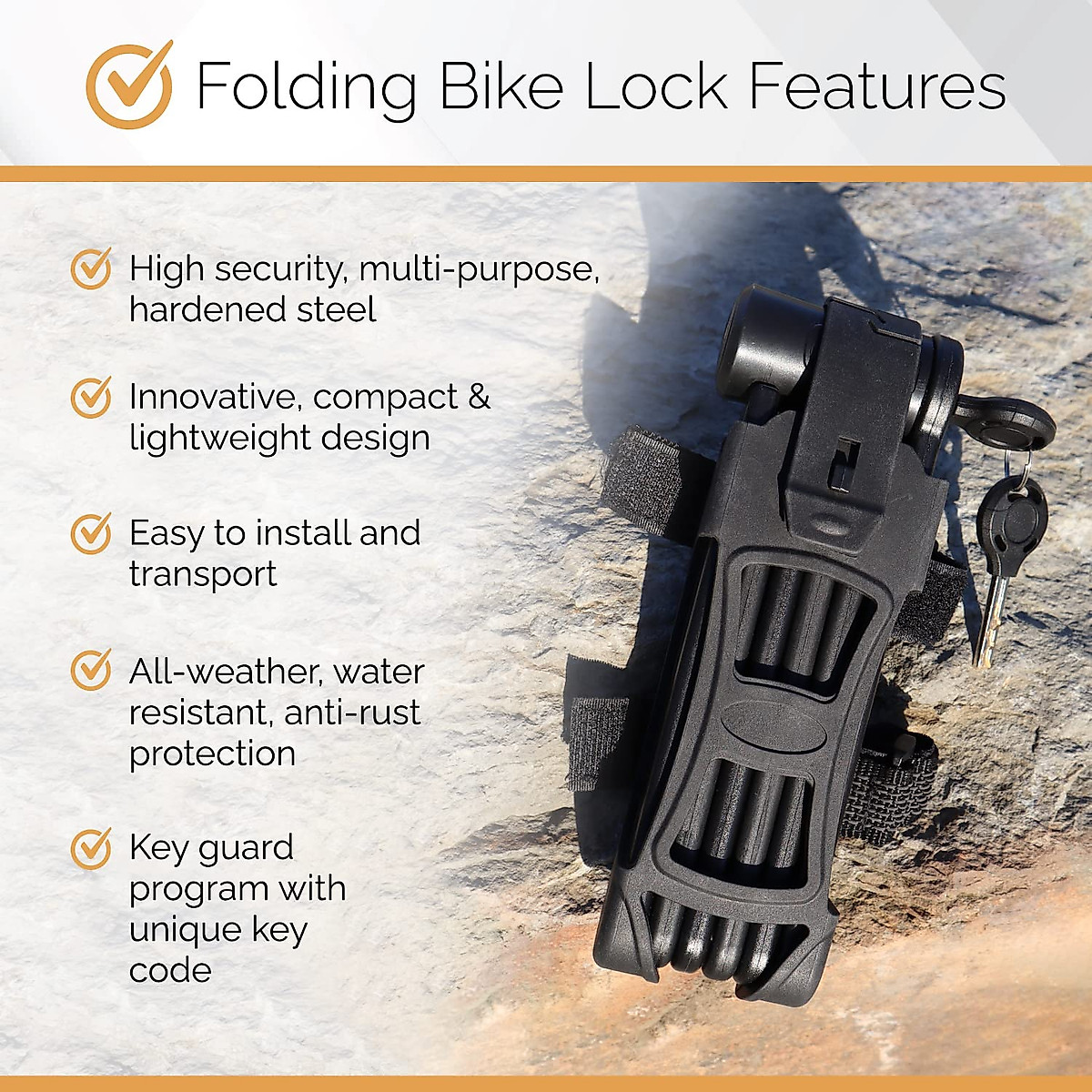 Via Velo 2 Electric Bike Bike Lock Set | Same Key System 4 Keyed Alike keys, Heavy-Duty Hard Steel | 33.5" Folding Lock | 11" Bicycle ULock | 6' Cable | for Electric Bike Fat Tire Scooter Folding Bike