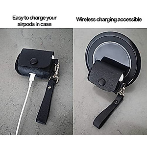 [New] The Tanned Cow- Apple AirPods 1,2 [New 2022 Model] pro Classic Cute Leather case Cover Protective Skin with Key Chain Strap for Men Women, Support Wireless Charging (Black)
