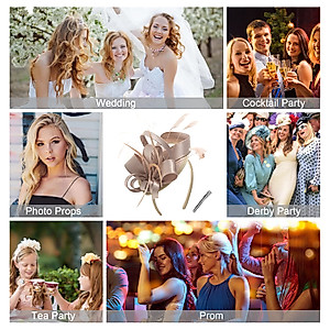 Fascinator Hats For Women Feather Cocktail Party Hats Bridal Kentucky Derby Headband (Light Khaki)