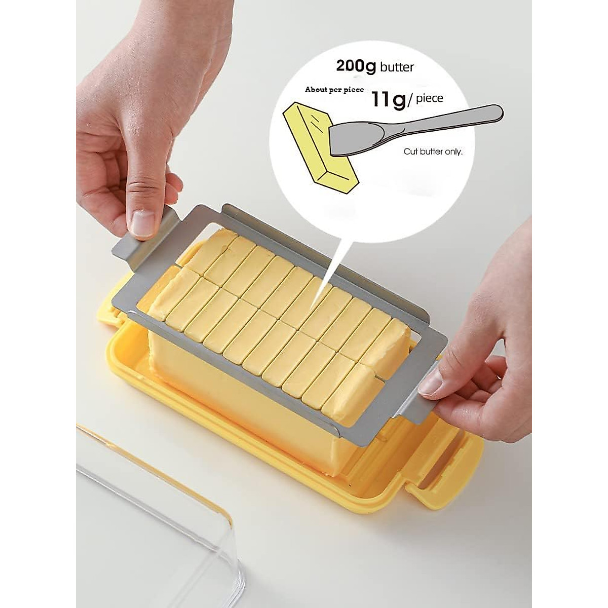 Donfafecuer Butter Slicer Cutter Stainless Steel,Butter Pan Container with Lid Plastic Butter Container with Knife, Small Butter Container (Wheat Base Color)