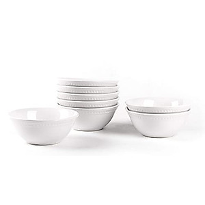 HomeVss, Pearl Dots Stoneware Dinnerware Set (56pc Set, White)