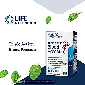 Life Extension Triple Action Healthy Blood Pressure Support, Flavonoid, Quercetin, Gluten-Free, Vegetarian, Non-GMO, AM & PM Tablets, 60 Count
