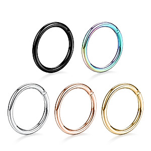 20 Gauge Surgical Steel Segment Ring with Hinge Clicker Nose Lip Round Hoop Septum Jewelry Ring Piercing Earrings 3/8 Inch
