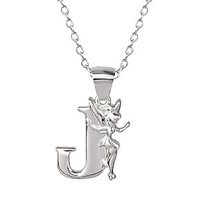 Disney "Tinkerbell" J Initial Silver Pendant Necklace